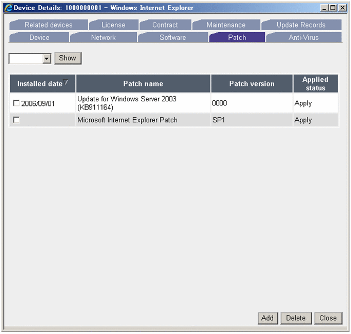 14.6.4 Browsing and adding patch information (Patch tab) : JP1/IT ...