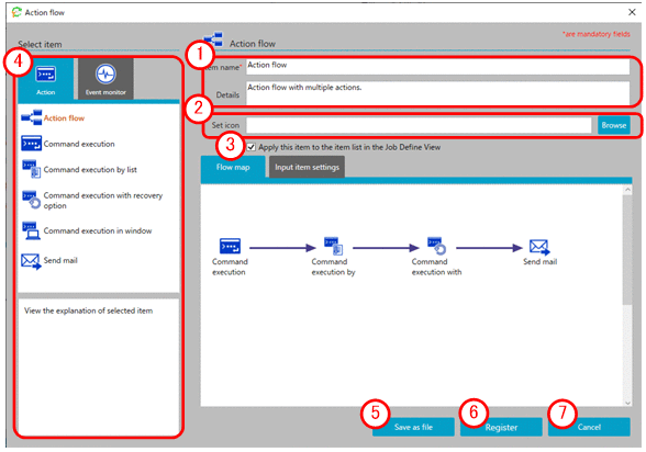 7.2.2 Action flow dialog box : JP1/Client Process Automation ...